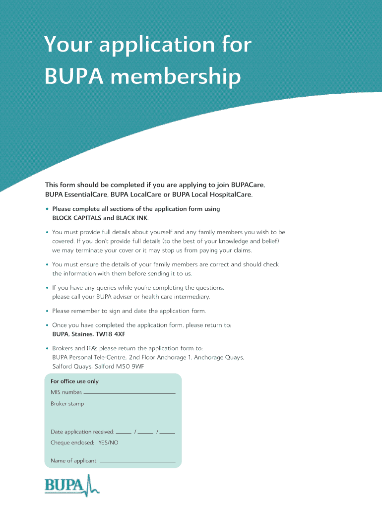 Fillable Online BUPA No Further Underwriting Application form.pdf - SMQ Services Fax Email Print ...