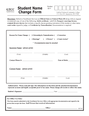 Fillable Online Student Name Change Form - GTCC - Guilford Technical ...