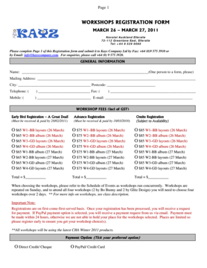 Fillable Online WORKSHOPS REGISTRATION FORM - Kays Company Limited Fax Email Print - pdfFiller