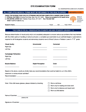 Fillable Online ecfs Eye Examination Form - Ethical Culture Fieldston ...