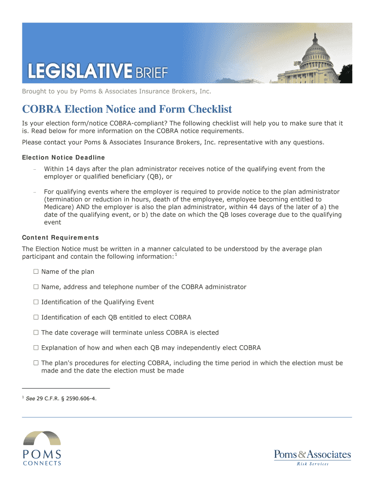 Fillable Online 24714 cobra election notice and form checklist - Poms ...