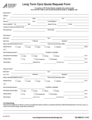 Fillable Online Long Term Care Quote Request Form - Long Term Care ...