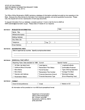 Fillable Online consrv ca STATE OF CALIFORNIA OMR DATABASE INFORMATION ...