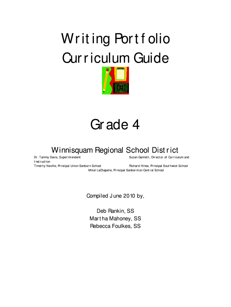 Fillable Online Writing Portfolio Curriculum Guide Grade 4 Winnisquam ...