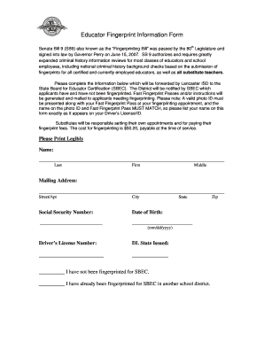 Fillable Online Educator Fingerprint Information Form - Lancaster ...