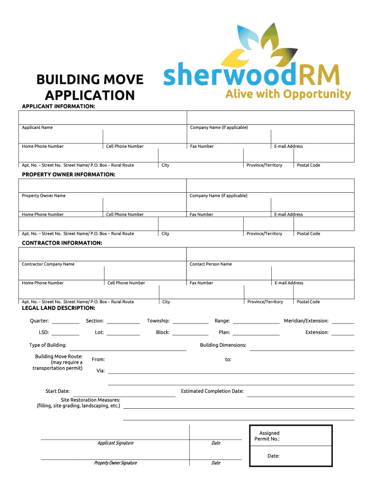 Fillable Online rmofsherwood BUILDING MOVE APPLICATION - RM of Sherwood ...