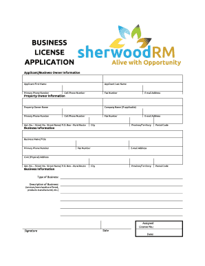 Fillable Online rmofsherwood rm of sherwood business license application form Fax Email Print ...