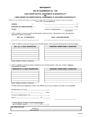 Fillable Online rmofsherwood S. 293 Exemption Affidavit Form - Individual - RM of Sherwood No ...