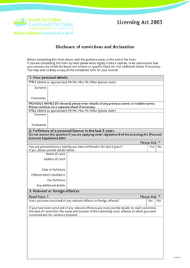 Fillable Online Disclosure of convictions form - Neath Port Talbot ...