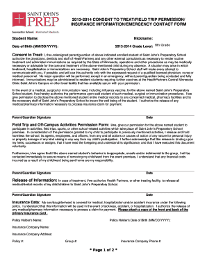 Fillable Online sjprep Consent for Treatment amp Emergency Contact ...