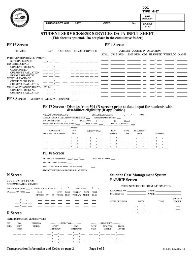 Fillable Online Clear Form DOC TYPE 6487 DATE (MM/DD/YY) PRINT STUDENT ...