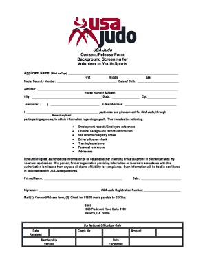 Fillable Online teamusa USA Judo Consent/Release Form Background ...
