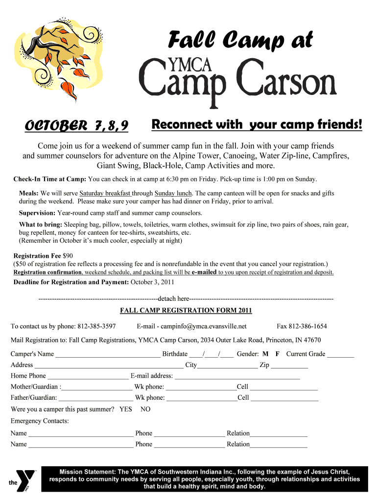 Fillable Online campcarson Fall Camp Application 2011.pub - YMCA Camp ...
