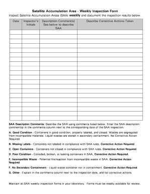 Fillable Online inside mines Satellite Accumulation Area - Weekly ...