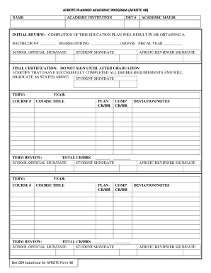 Fillable Online afrotc yalecollege yale AFROTC PLANNED ACADEMIC PROGRAM ...