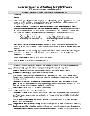 Fillable Online Application Checklist for IVC Registered Nursing RN ...