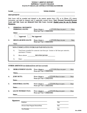 Fillable Online WEEKLY ABSENCE REPORT-final - Imperial Valley College ...