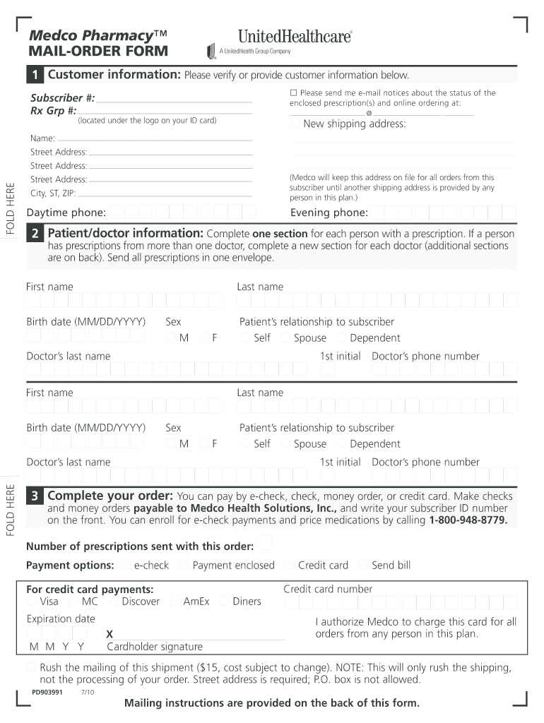 Fillable Online Medco Pharmacy MAIL-ORDER FORM Fax Email Print - pdfFiller