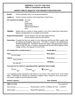 Fillable Online ARMED FORCES REQUEST FOR PRIORITY REGISTRATION Fax ...
