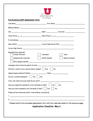 Fillable Online Application Form - University of Utah College of ...