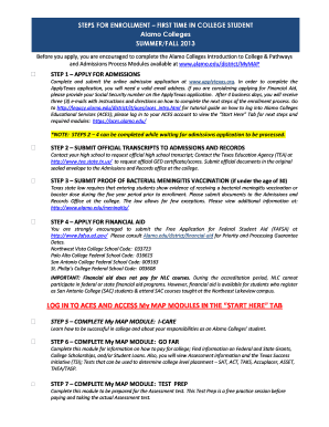 Fillable Online alamo STEPS FOR ENROLLMENT FIRST TIME IN COLLEGE ...