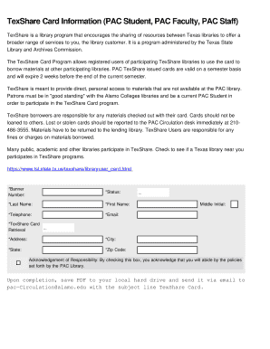 Fillable Online alamo TexShare Card Information (PAC Student, PAC Faculty, PAC Staff) Fax Email ...