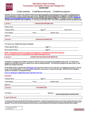 Fillable Online hr nmsu New Mexico State University Procurement Card System Access and bb Fax ...