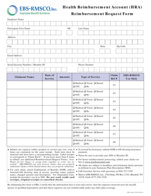 Fillable Online Health Reimbursement Account (HRA) Reimbursement Request Form Fax Email Print ...