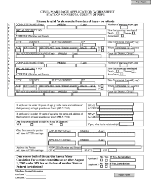 Fillable Online co pope mn CIVIL MARRIAGE APPLICATION WORKSHEET - Pope ...
