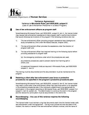 Fillable Online dhs state mn Variance of Minnesota Rule 9530 - Home ...