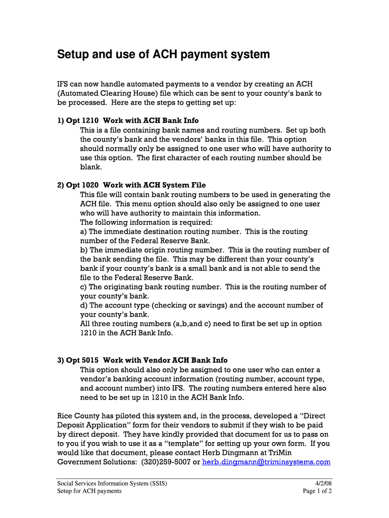 Fillable Online Setup and use of ACH payment system Fax Email Print ...