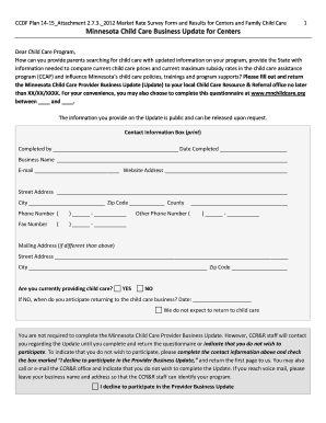 Fillable Online dhs state mn CCDF Plan 14-15 Attachment 2.7.3. 2012 ...