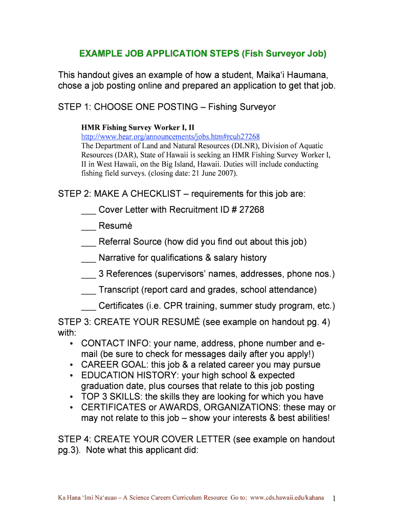 Fillable Online EXAMPLE JOB APPLICATION STEPS (Fish Surveyor Job) Fax ...