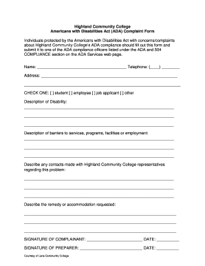 Fillable Online Americans with Disabilities Act (ADA) Complaint Form ...