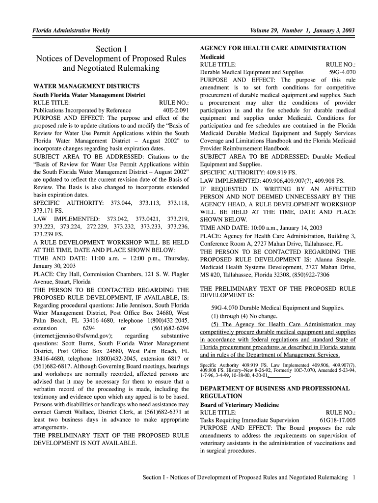 Fillable Online edocs dlis state fl Section I Notices of Development of Proposed Rules Medicaid ...
