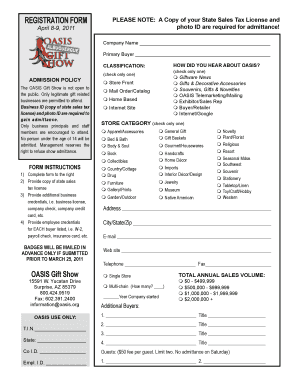 Fillable Online oasis REGISTRATION FORM - Oasis Gift Show - oasis Fax ...