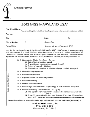 Fillable Online MD MISS - 2 Official Forms Packet - MISS USA and MISS ...