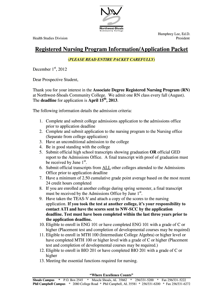 Fillable Online nwscc President Health Studies Division Registered ...