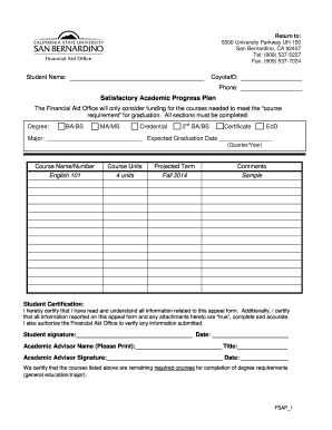 Fillable Online Satisfactory Academic Progress Plan - Financial Aid Office Fax Email Print ...