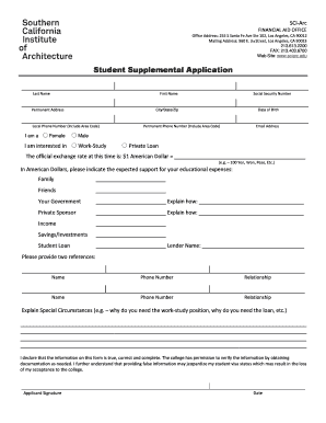 Fillable Online Student Supplemental Application - My SCI-Arc Fax Email ...