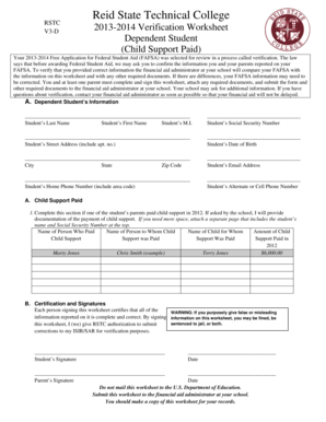 Fillable Online rstc V3-D Dependent Verification Child Support Paid ...