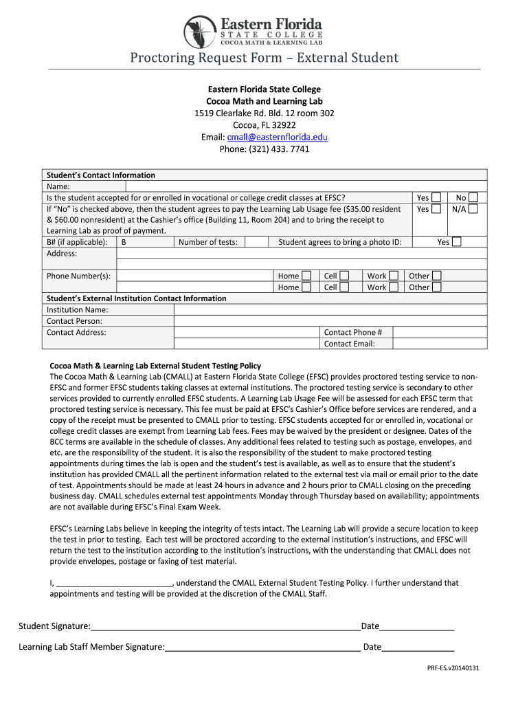 Fillable Online Proctoring Request Form External Student Fax Email Print - pdfFiller