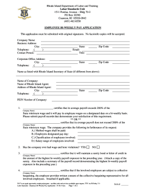 Fillable Online Labor Stantards - Employee Bi-Weekly Pay Application ...