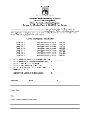 Fillable Online 2014 DOH Income Certification Form - Summit Combined ...