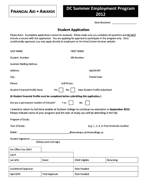 Fillable Online DC Summer Employment Program Fax Email Print - pdfFiller