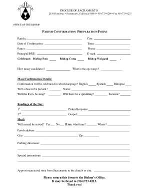 Fillable Online diocese-sacramento PARISH CONFIRMATION PREPARATION F ...