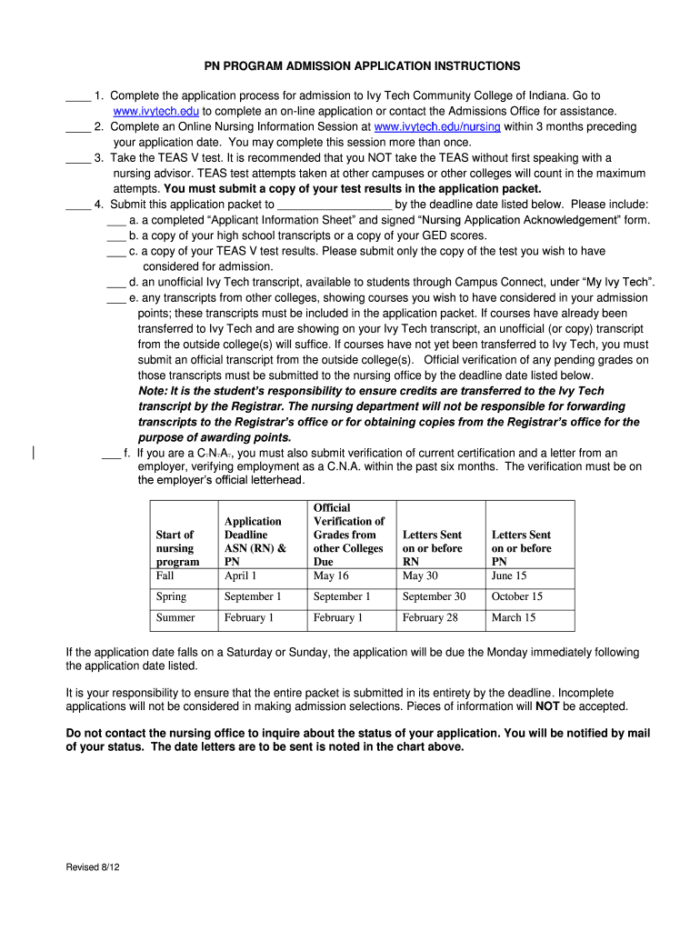 Fillable Online ivytech Complete an Online Nursing Information Session at www - ivytech Fax ...