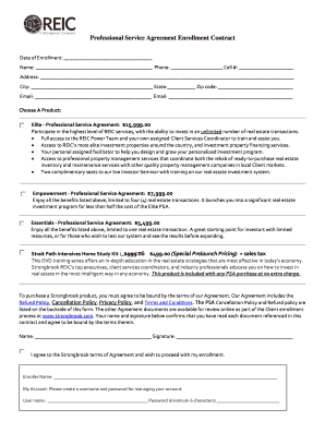 Fillable Online Professional Service Agreement Enrollment Contract Fax ...