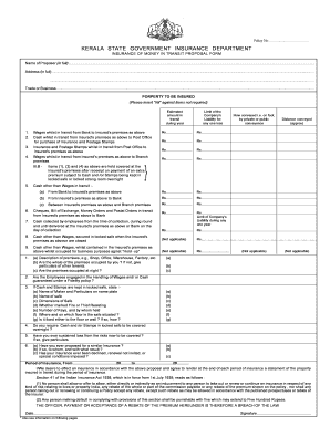 Fillable Online INSURANCE OF MONEY IN TRANSIT PROPOSAL FORM. INSURANCE ...