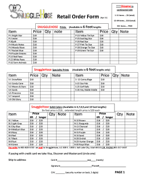 Fillable Online Retail Order Form (Apr 11) - SnuggleHose Fax Email ...